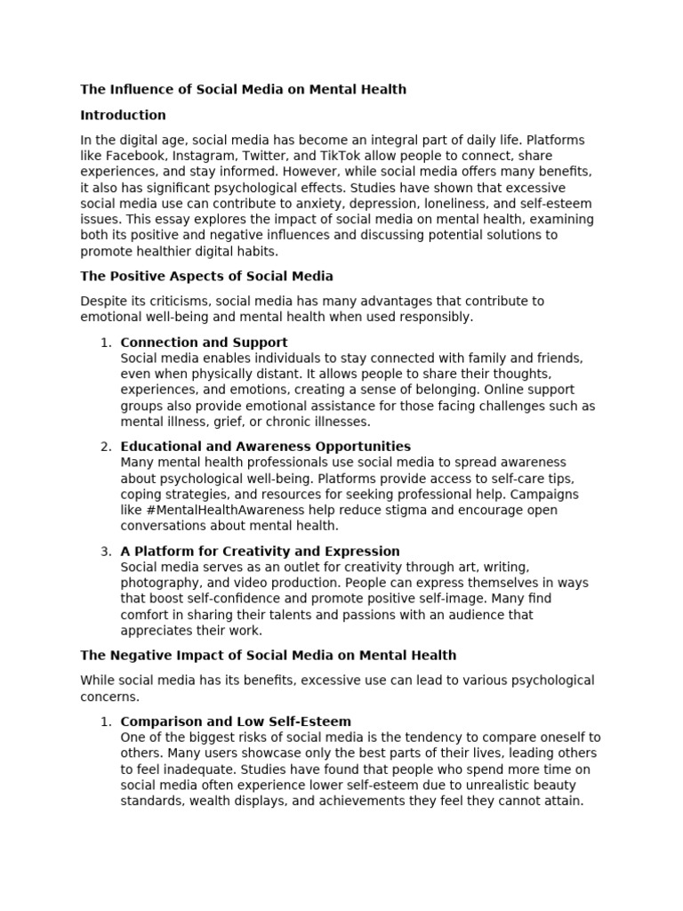 The Influence of Social Media On Mental Health | PDF | Mental Health ...