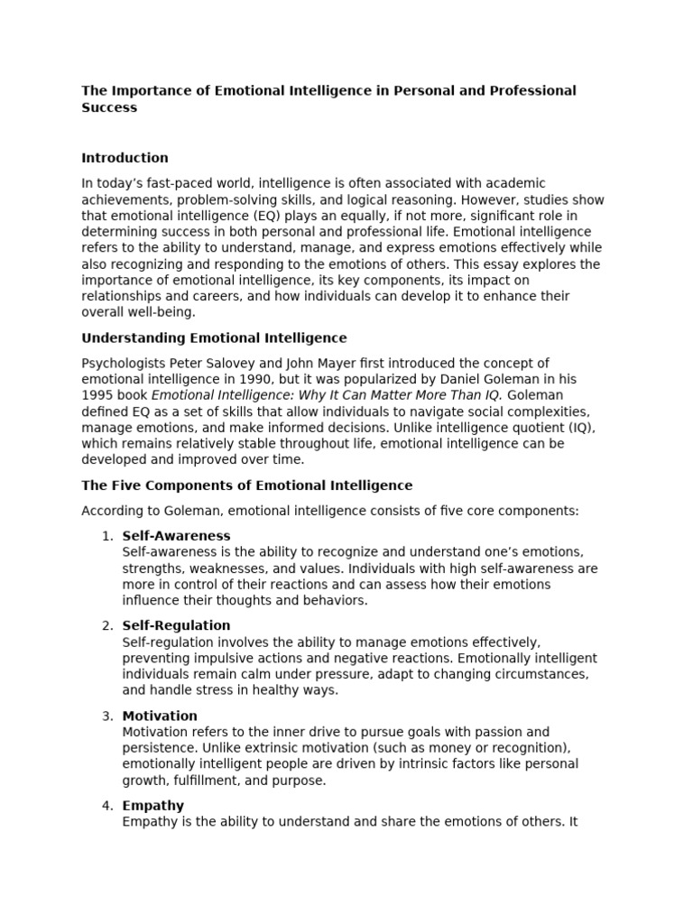 The Importance of Emotional Intelligence in Personal and Professional ...