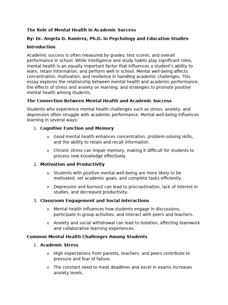 Mental Health's Impact on Academic Success | PDF | Mental Health | Anxiety
