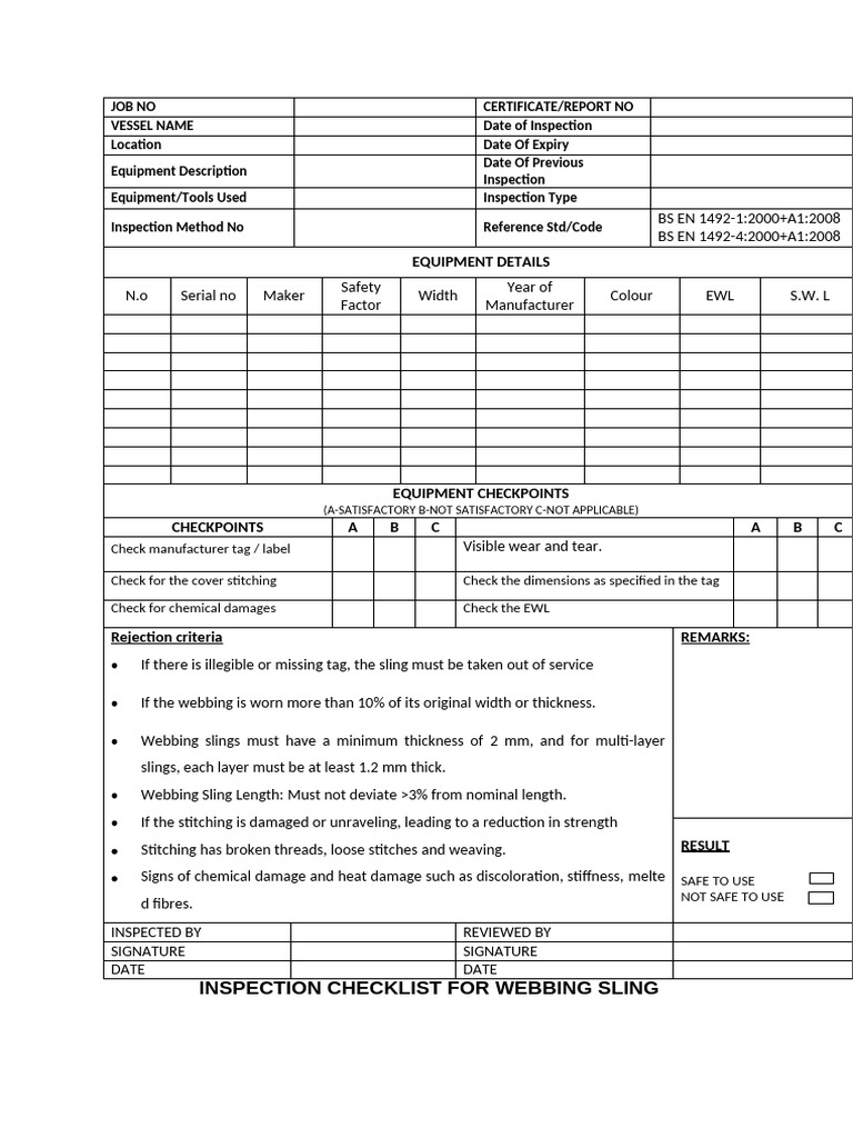 Checklist Fomat Webbing Sling-2 | PDF