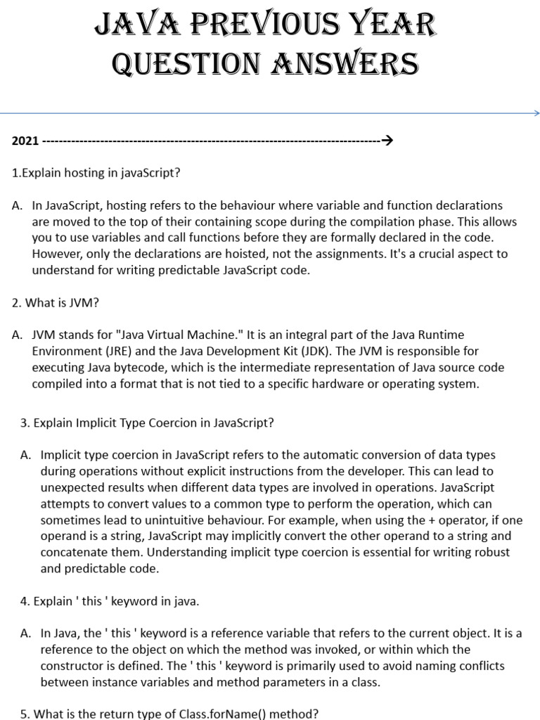 Java Previous Year Question Answers | PDF | Java Virtual Machine | Java (Programming Language)