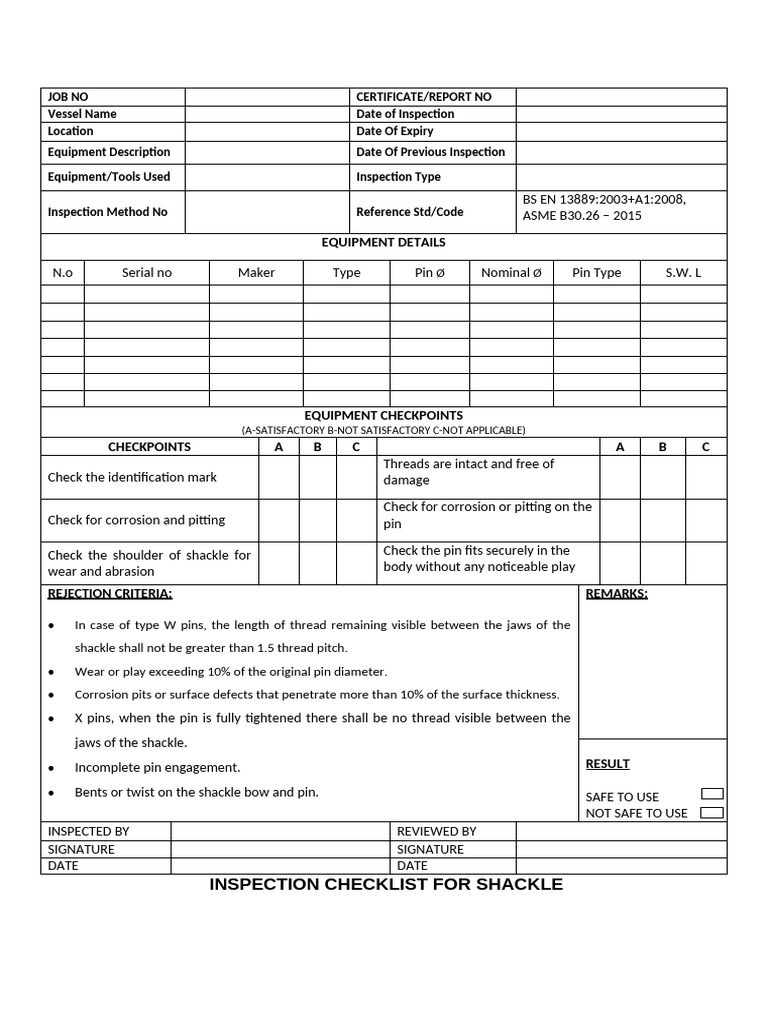 Checklist Fomat Shackle-2 | PDF | Mechanical Engineering