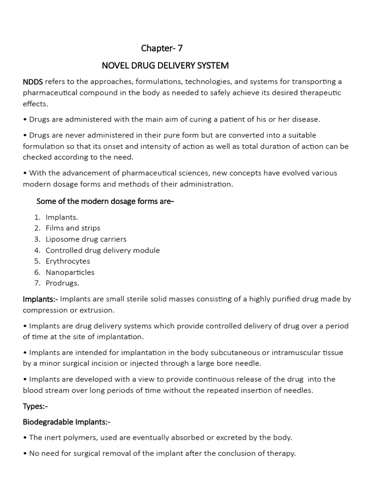 Overview of Novel Drug Delivery Systems | PDF