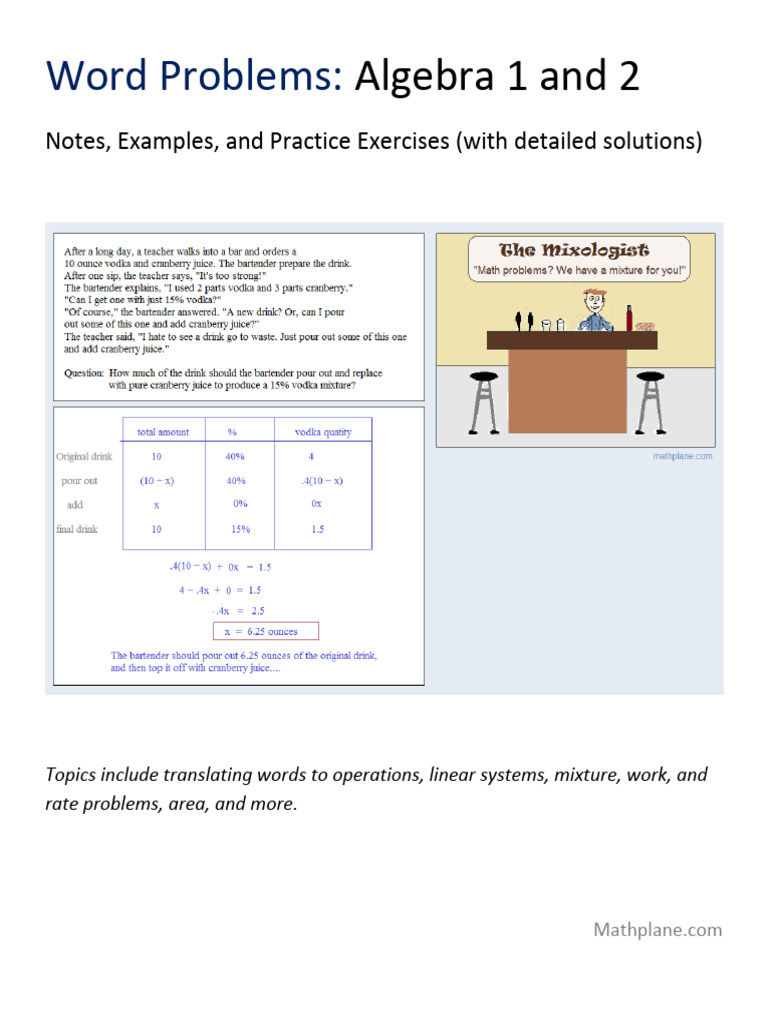 Word Problems - Algebra 1 and 2.221162150 | PDF