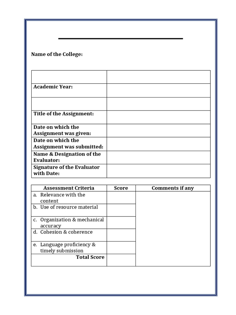 Assignment Assessment Form Template | PDF
