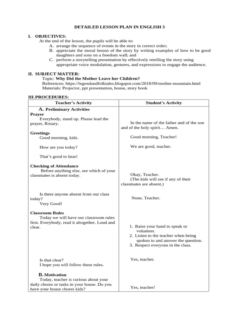 Lesson Plan: Storytelling & Morals in English 3 | PDF | Teachers ...