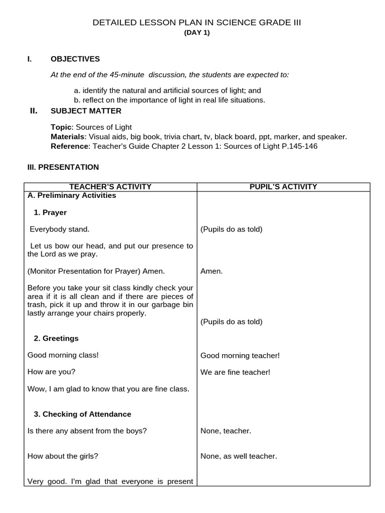 DETAILED LESSON PLAN IN SCIENCE GRADE III PREDEMO for print | PDF ...