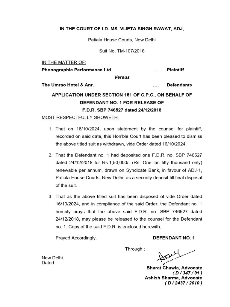 Application for FDR Release in Court | PDF