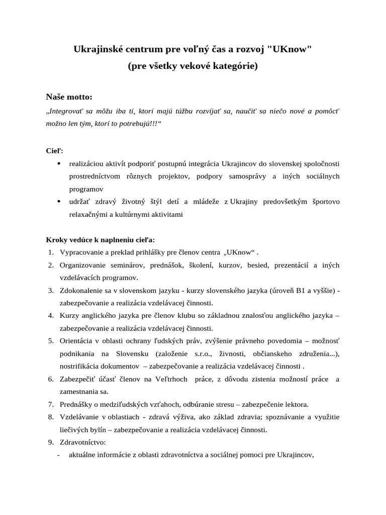 Ukrajinské Centrum Pre Voľný Čas A Rozvoj "Uknow" (Pre Všetky Vekové ...