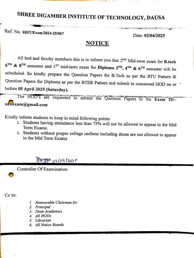 Mid-Term Exam Schedule & Guidelines 2025 | PDF