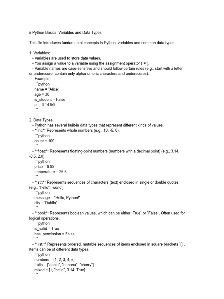 Python Basics- Variables and Data Types | PDF Python Basics- Variables and Data Types | PDF