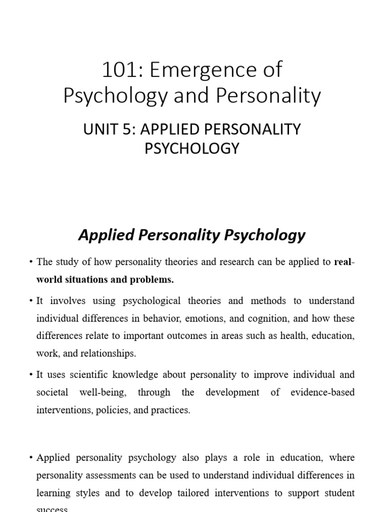 Unit 5-Applied Personality Psychology | PDF | Psychology | Extraversion ...