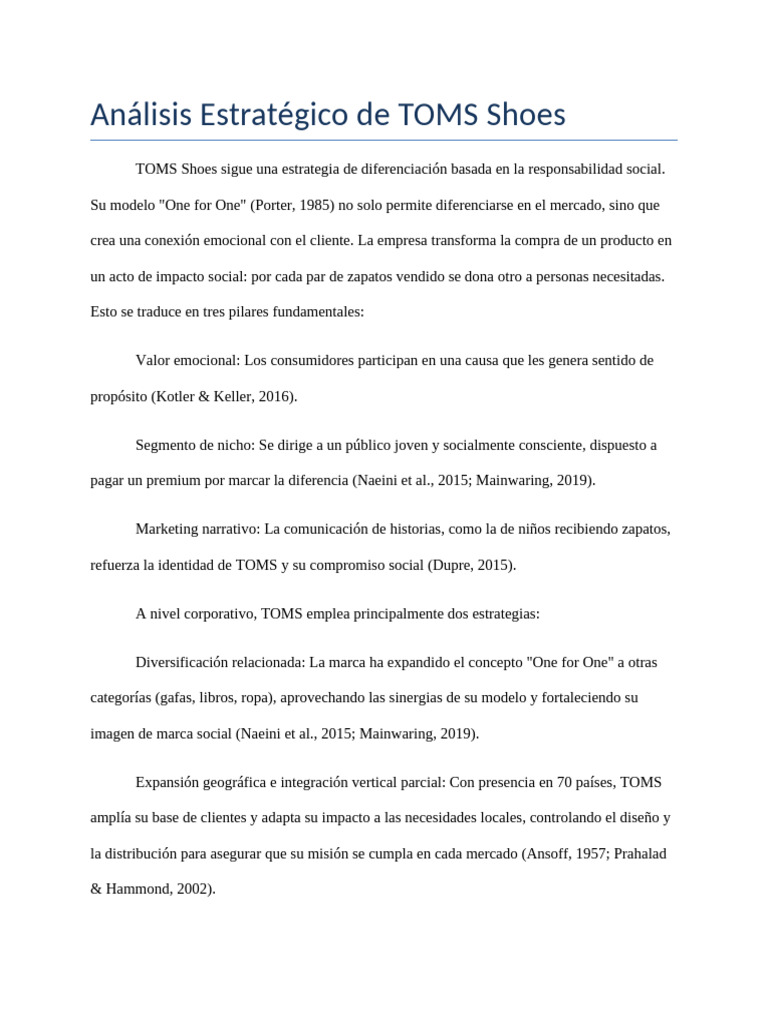 Analisis Estrategico TOMS Shoes | PDF | Marketing | Business