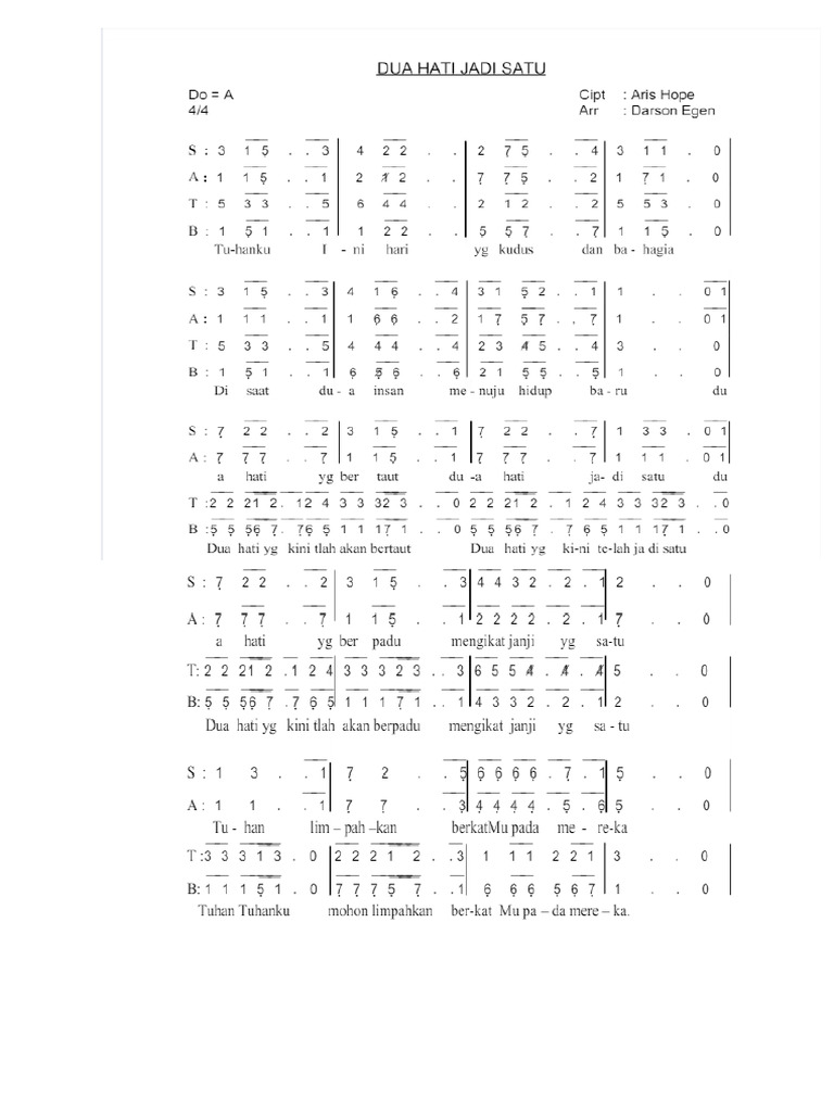Partitur Dua Hati Jadi Satu | PDF