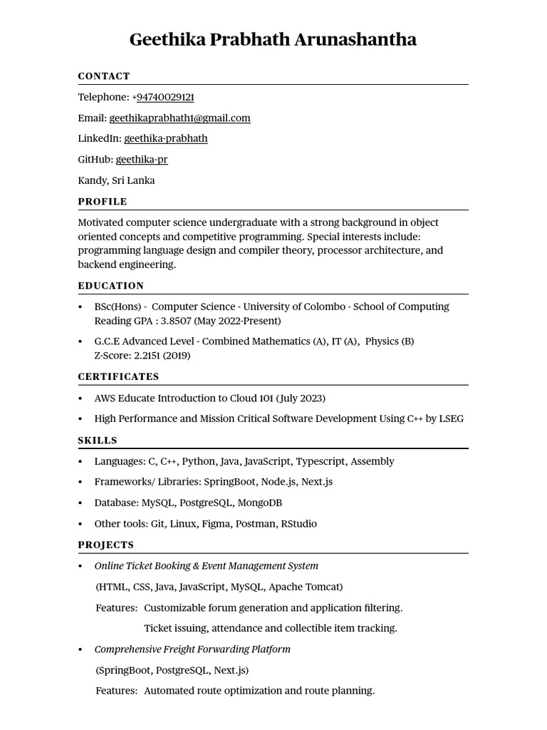 Resume Sample - Engineering Undergraduate | PDF