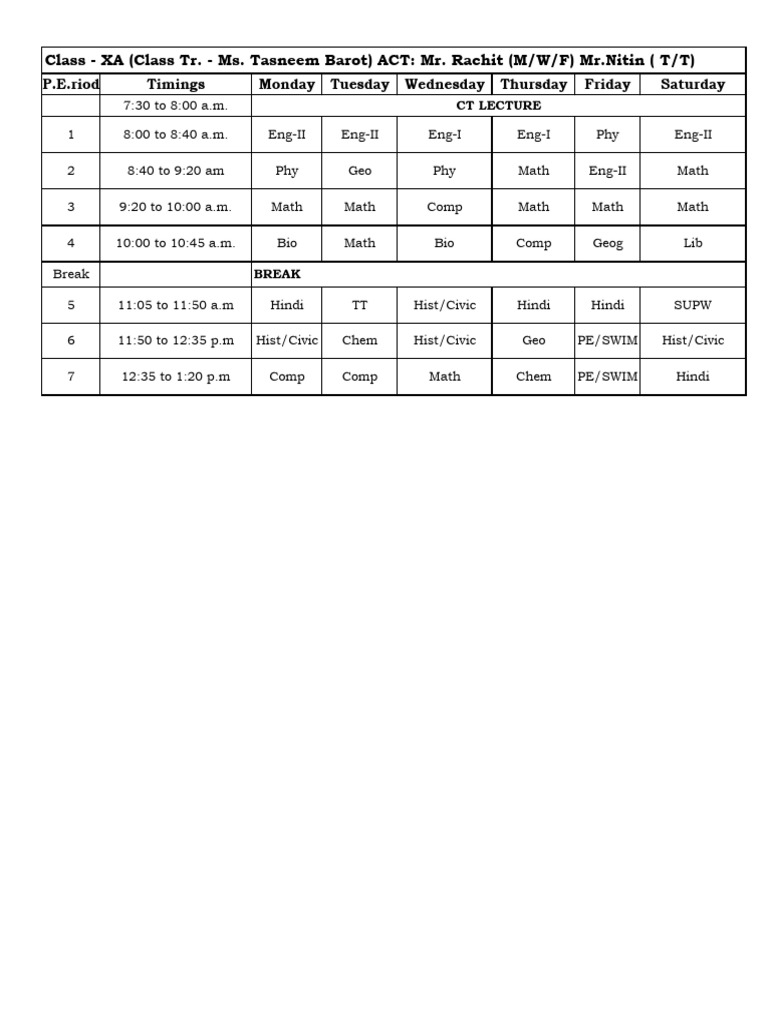 10A Class Timetable - 2024-25.1718447044 | PDF