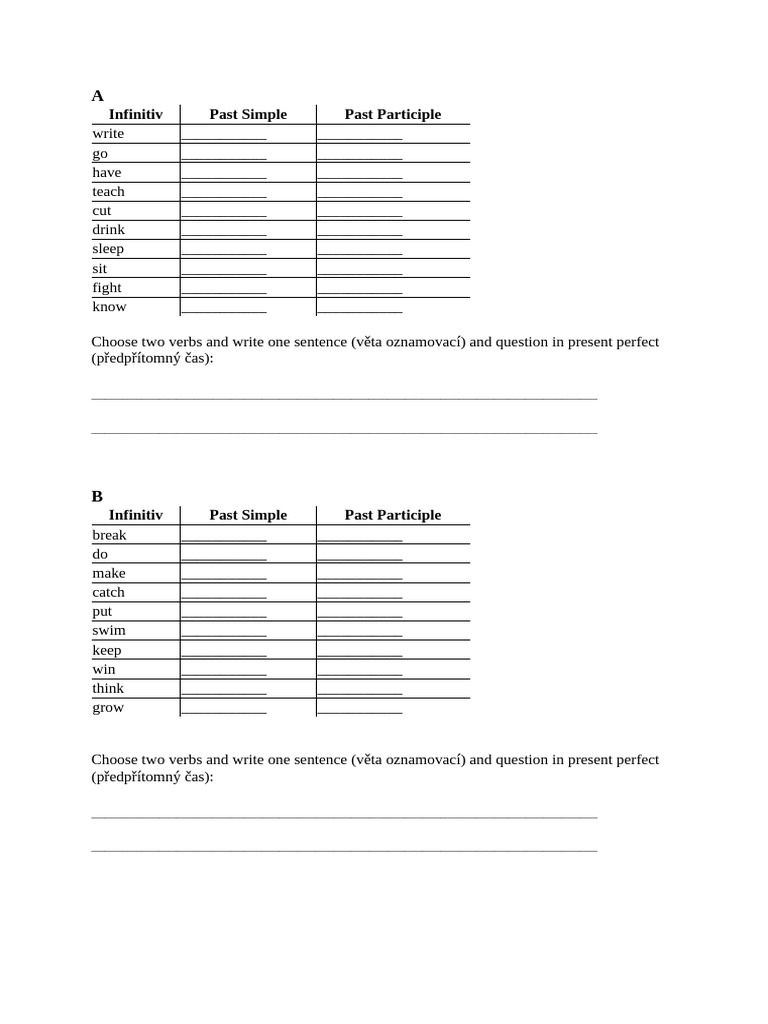 Irreg Verbs Test 8. Třída | PDF