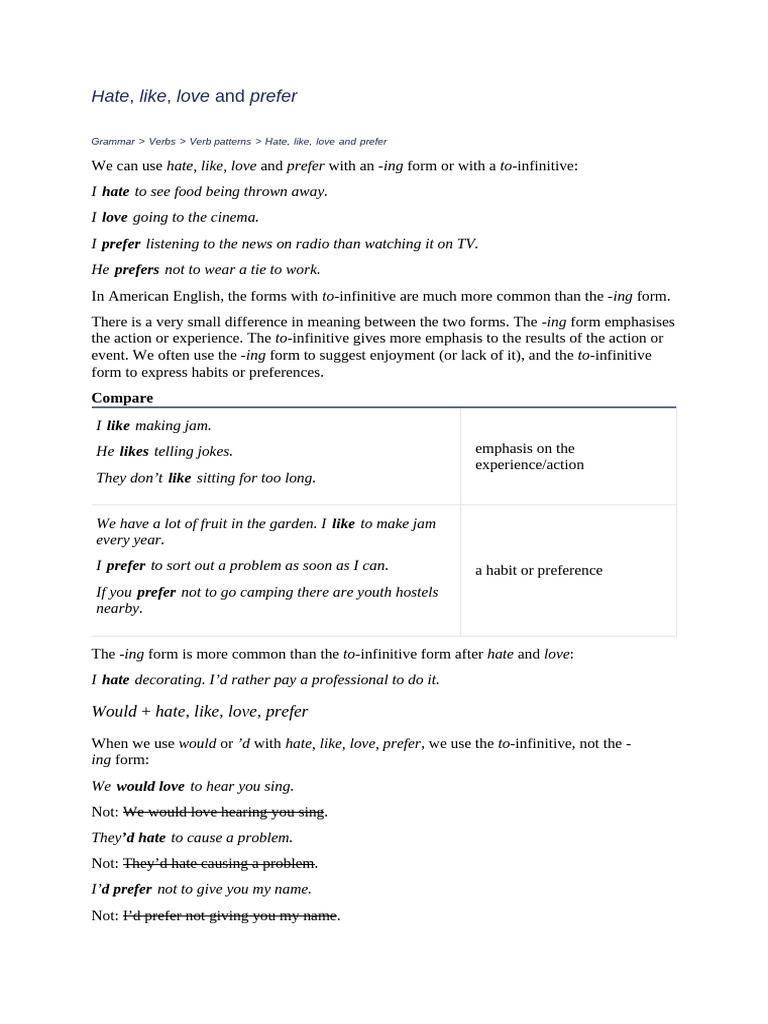Likes and Dislikes Grammar | PDF