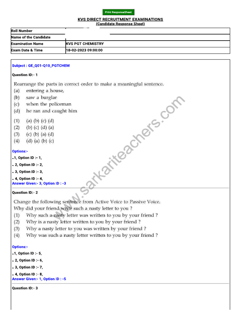 Kvs Chemistry Gen Paper. | PDF