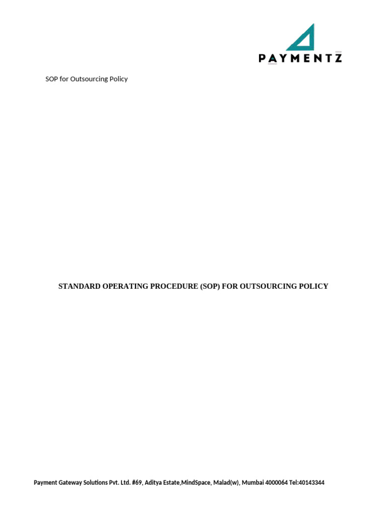 SOP For Outsourcing Policy - v.1.0 | PDF | Service Level Agreement | Regulatory Compliance
