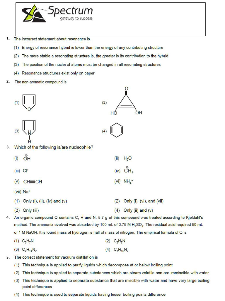 Organic Chemistry Revision Sheet Main 01 | PDF