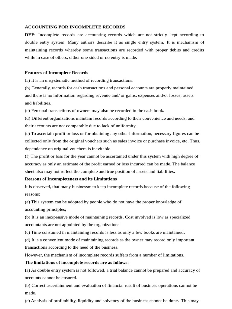 Accounting For Incomplete Records | PDF | Balance Sheet | Expense