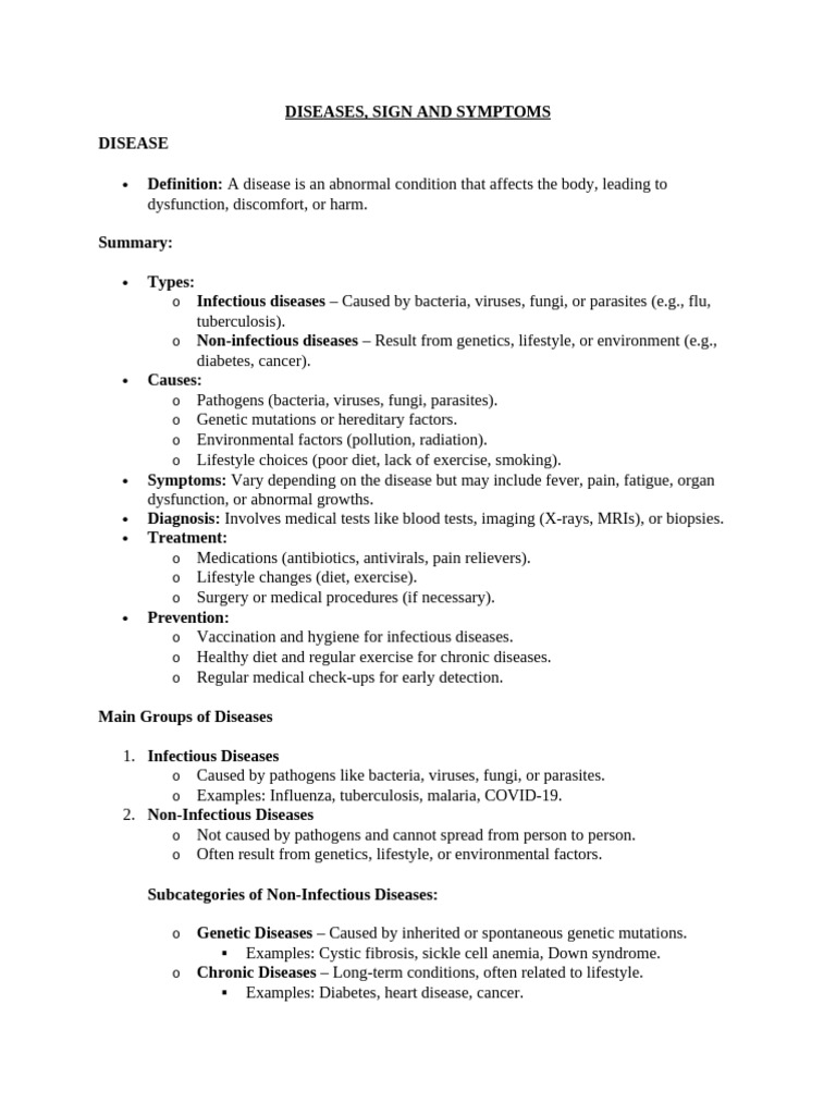 Understanding Disease Signs and Symptoms | PDF | Infection | Preventive ...