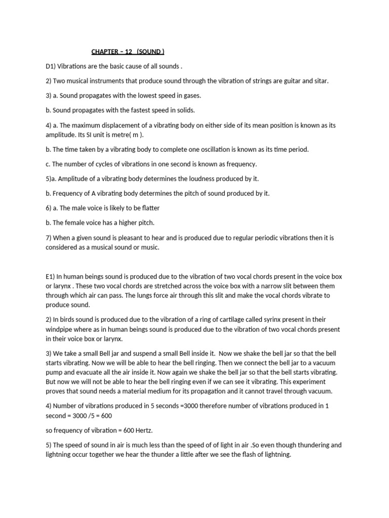 Sound - Chapter 12 Class VIII | PDF | Sound | Larynx