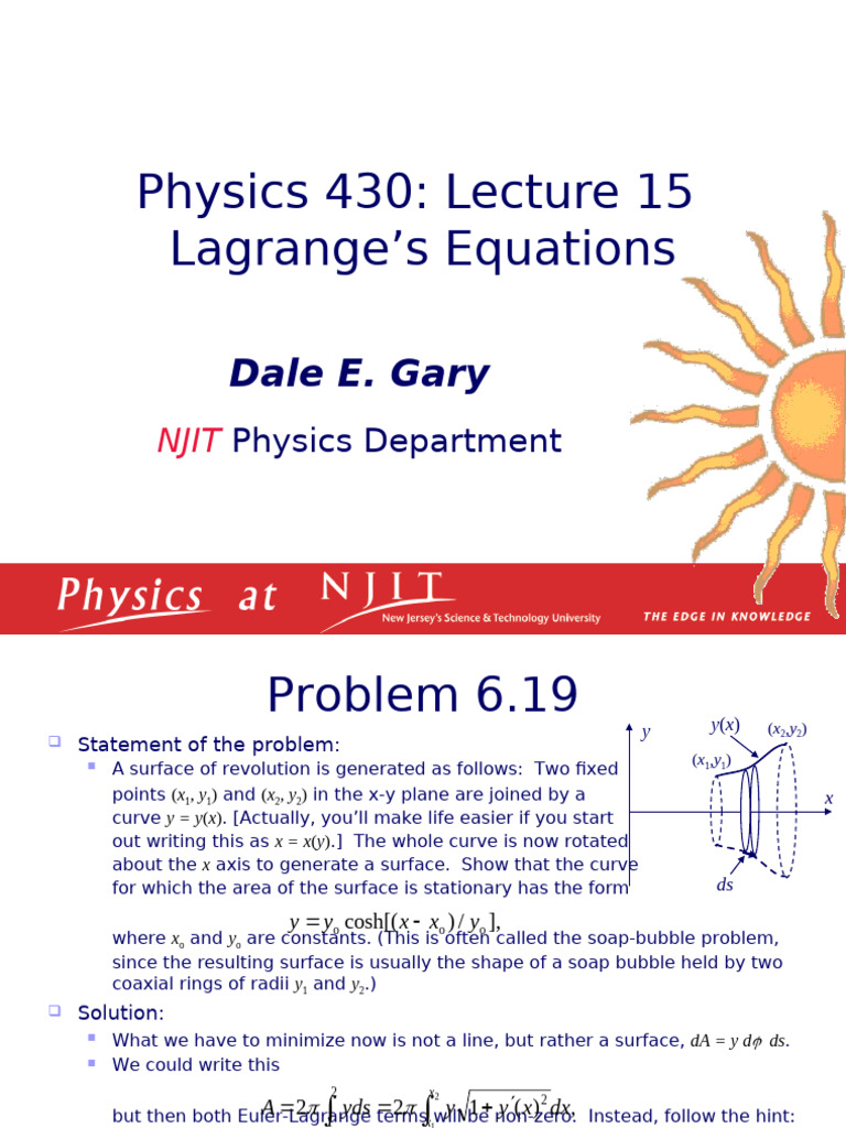 Physics430 Lecture15 | PDF | Lagrangian Mechanics | Euler–Lagrange Equation