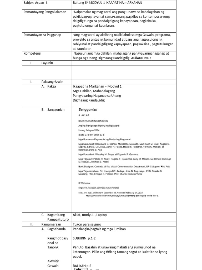Arpan 8 DLL Q4 Modyul 1 | PDF