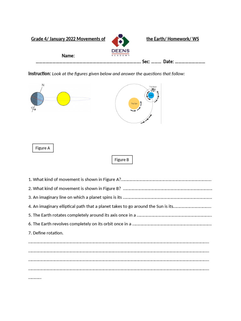 Earth Movements Worksheet for Grade 4 | PDF