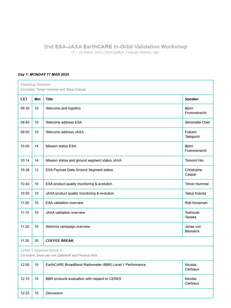 2nd ESA-JAXA EarthCARE in Orbit Validation Workshop | PDF | Lidar | Radar