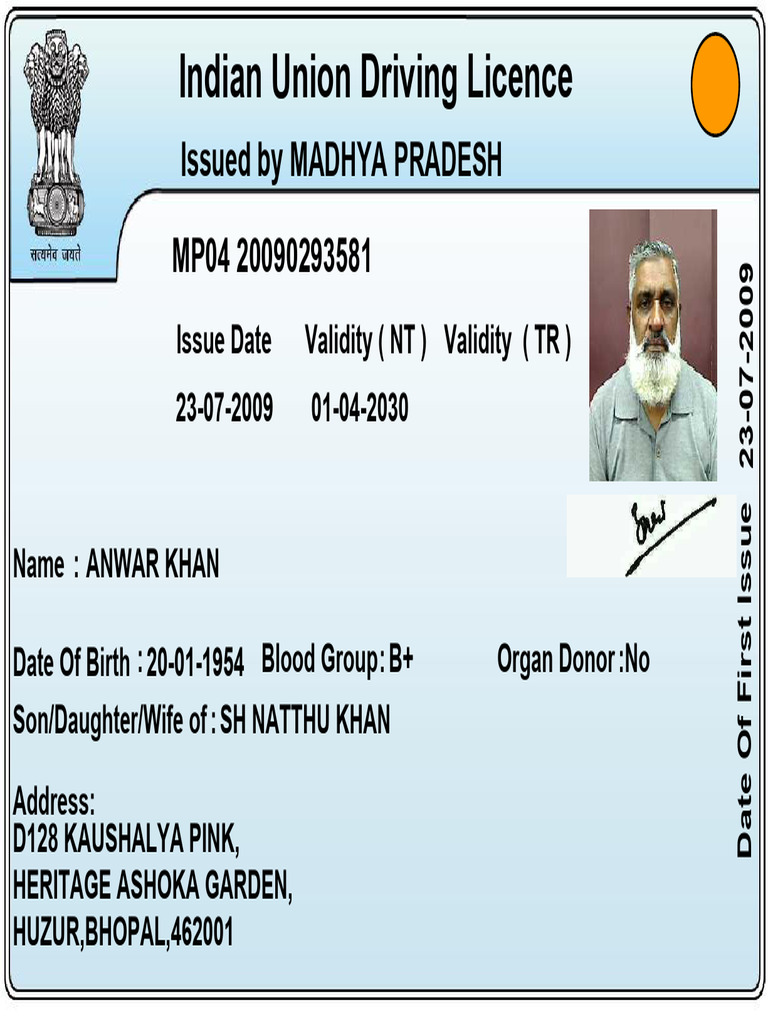 Indian Union Driving Licence Details | PDF