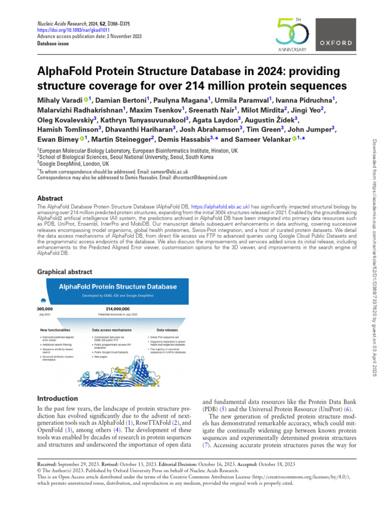 AlphaFold Protein Structure Database in 2024 Providing Structure ...
