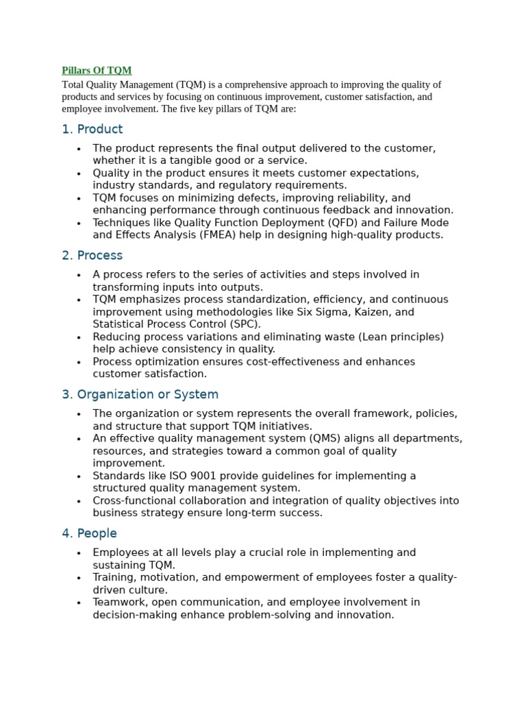 Total Quality Management Notes | PDF | Quality Management | Quality ...
