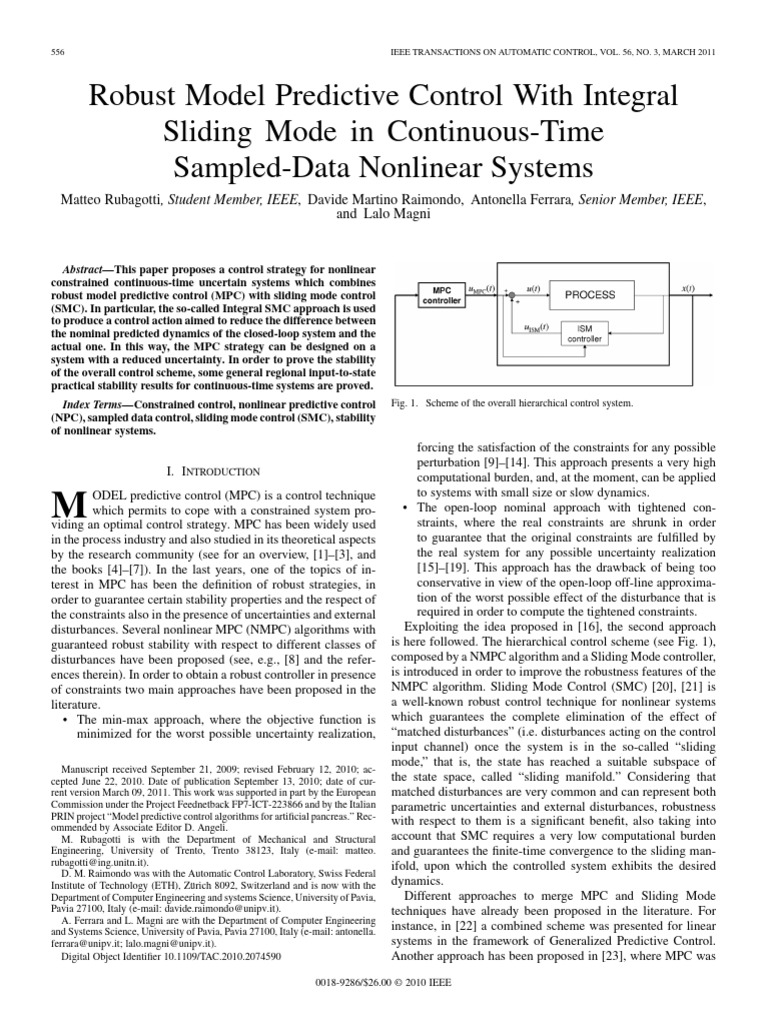 Robust Model Predictive Control With Integral Sliding Mode in Continuous-Time Sampled-Data ...