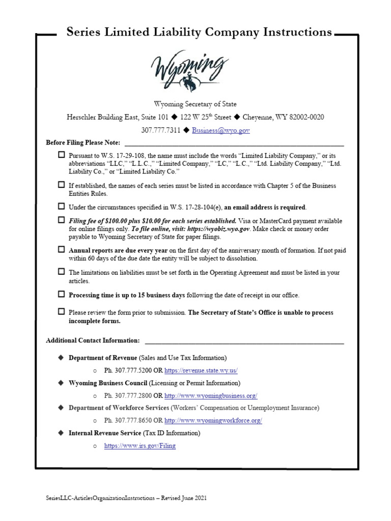 Wyoming Series LLC Filing Instructions | PDF | Limited Liability ...