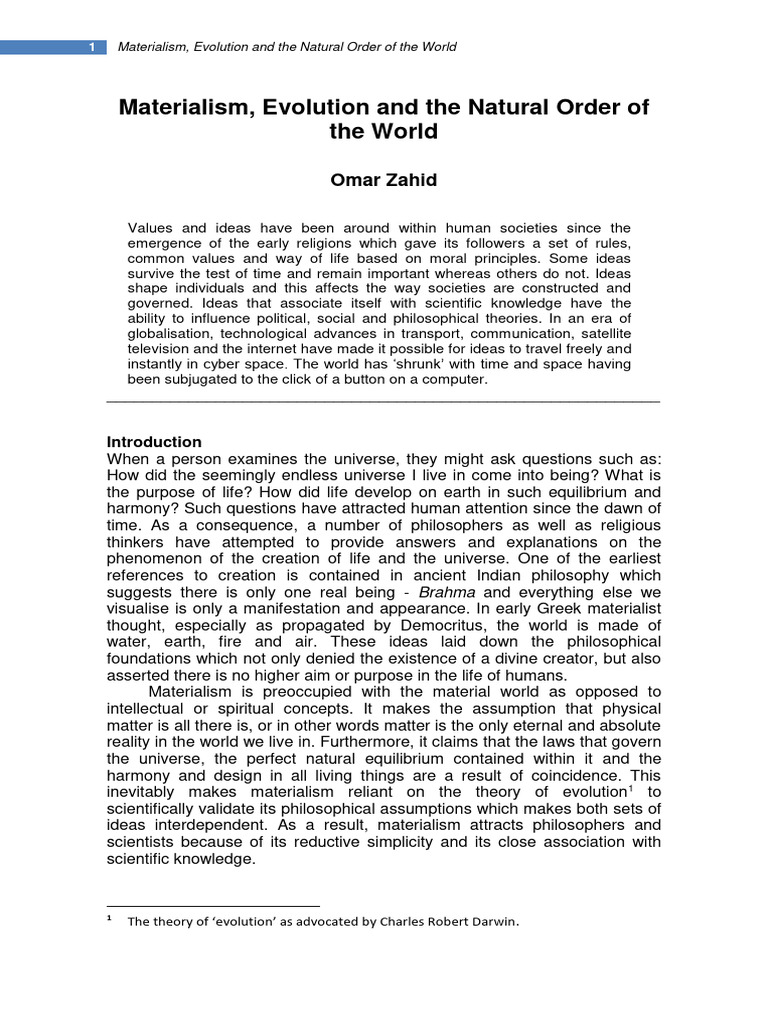 Materialism Evolution and The Natural or | PDF | Materialism | Science