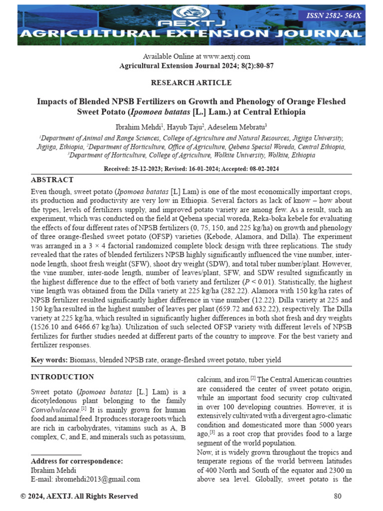 NPSB Fertilizer Effects on Sweet Potato Growth | PDF | Sweet Potato ...