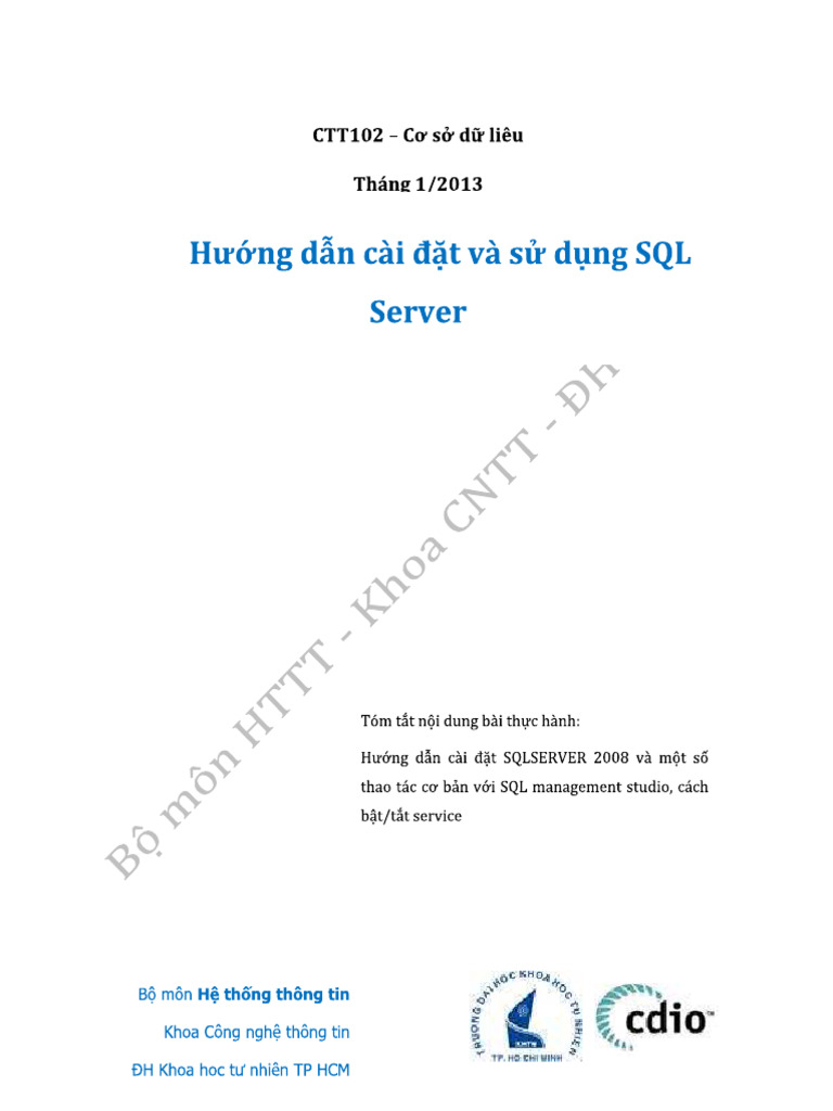 CTT102-Topic01 - Huong Dan Cai Dat Va Su Dung SQL Server | PDF