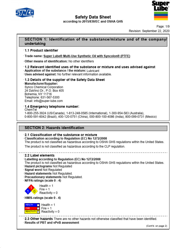 FY9-6006-PTFE-Super Lube Oil | PDF | Occupational Safety And Health