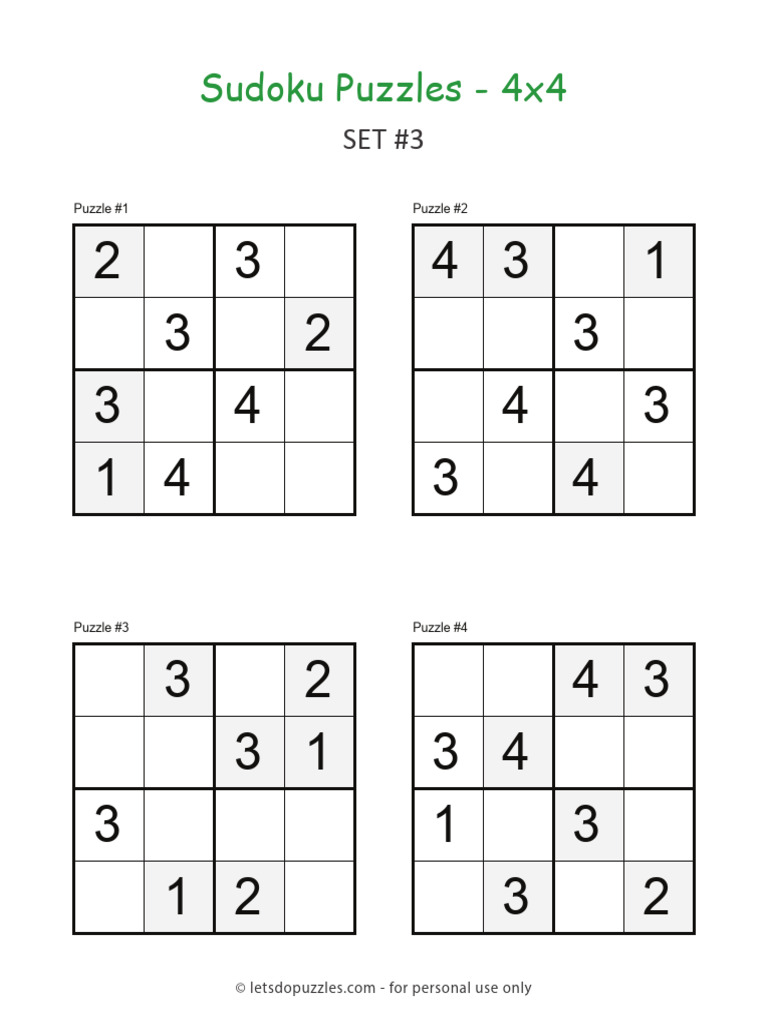 Sudoku Puzzles 4x4 Set 3 | PDF