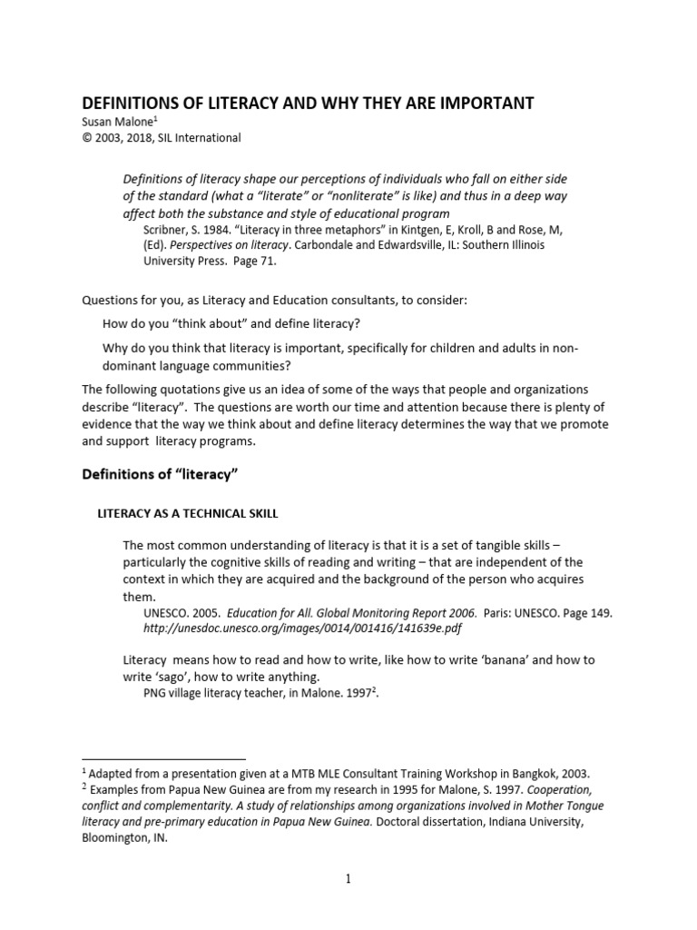 Importance of Literacy Definitions | PDF | Literacy | Tanzania