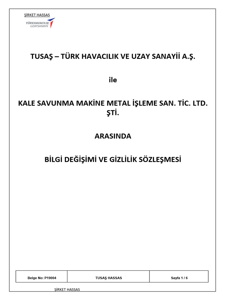 Tusas Standart Nda Kale+Savunma-+p19004 | PDF