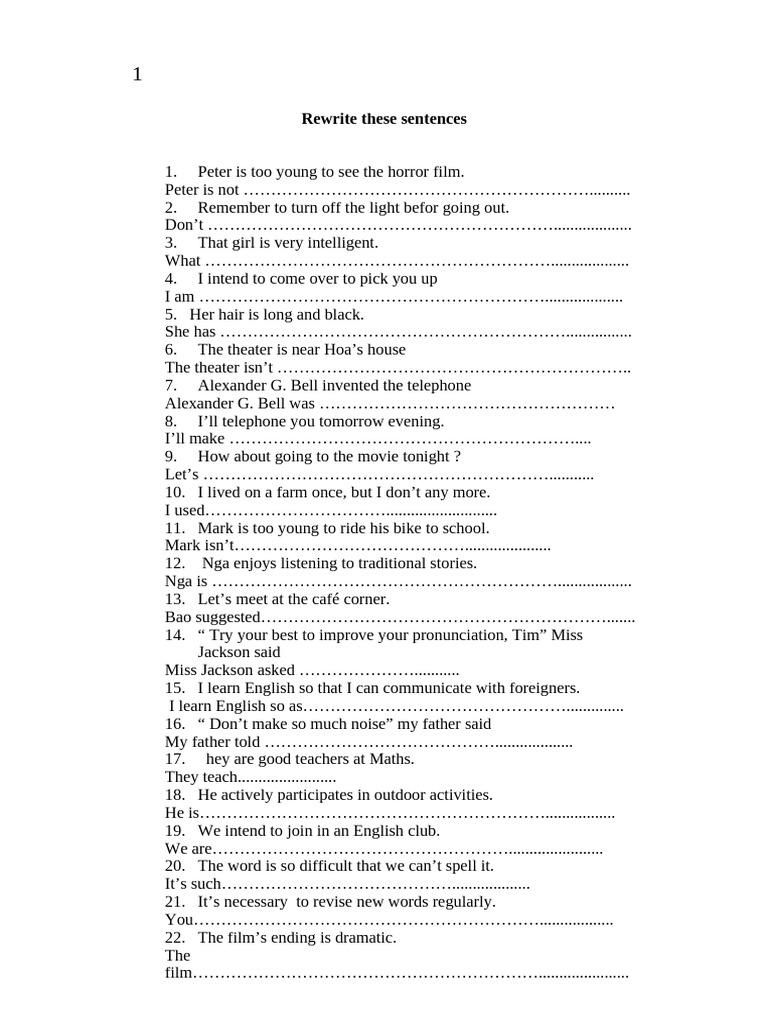 Grade 9 Sentence Rewrite Exercises | PDF