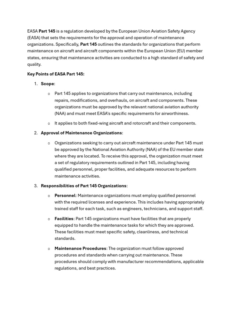 EASA Part 145 Maintenance Regulations | PDF | Regulatory Compliance ...