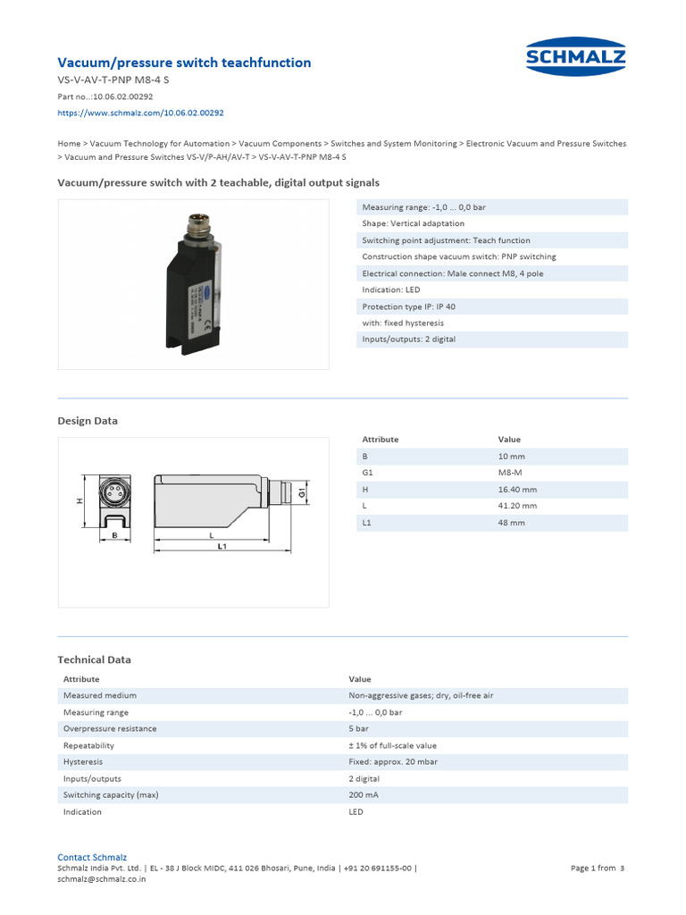 Vacuum/pressure Switch With 2 Teachable, Digital Output Signals | PDF ...