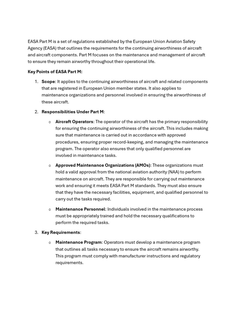 EASA Part M Is A Set of Regulations Established by The European Union ...