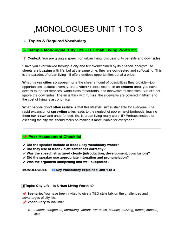 C1 - Monologue - Dialogues Unit 1 To 3 | PDF | Cost Of Living | Social ...