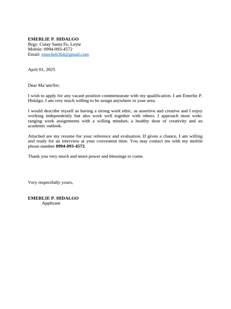 Application Letter EMz | PDF